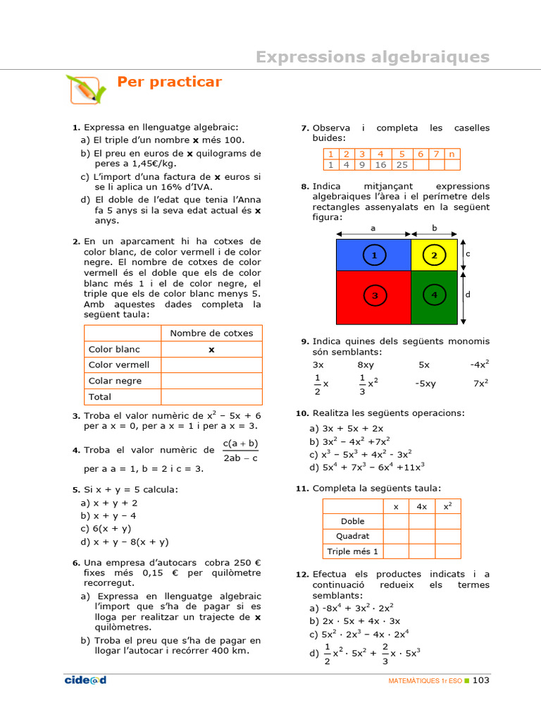 Exercicis Per Practicar Algebra | PDF
