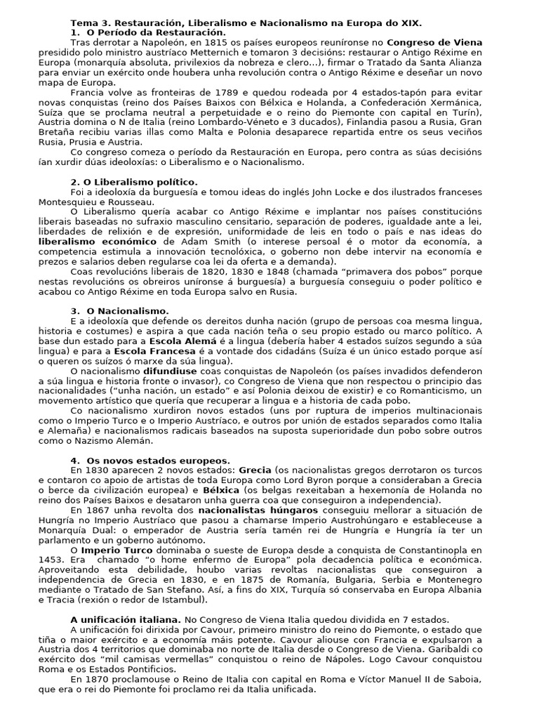 RESTAURACIÓN, LIBER E NACIONALISMO. TEMA CLASE 2023-2024 - Edixgal | PDF