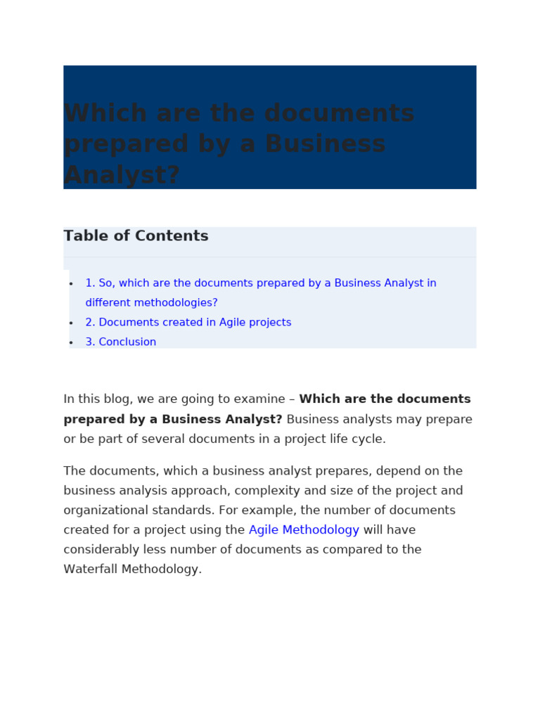 Which Are The Documents Prepared by A Business Analyst | PDF | Business ...