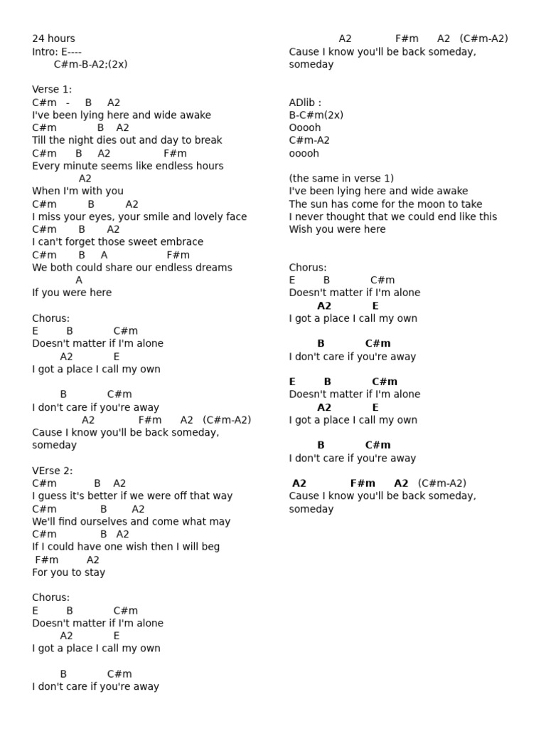 24 Hours: Lyrics and Chords | PDF