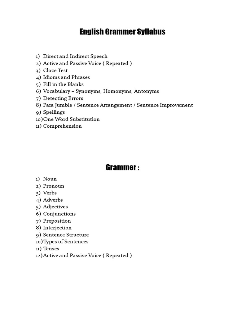 English Grammer Syllabus | PDF