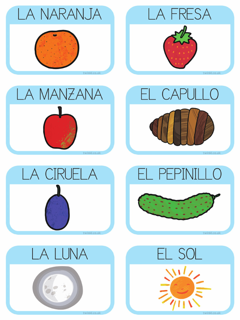 La Oruga Glotona Tarjetas de Vocabulario | PDF