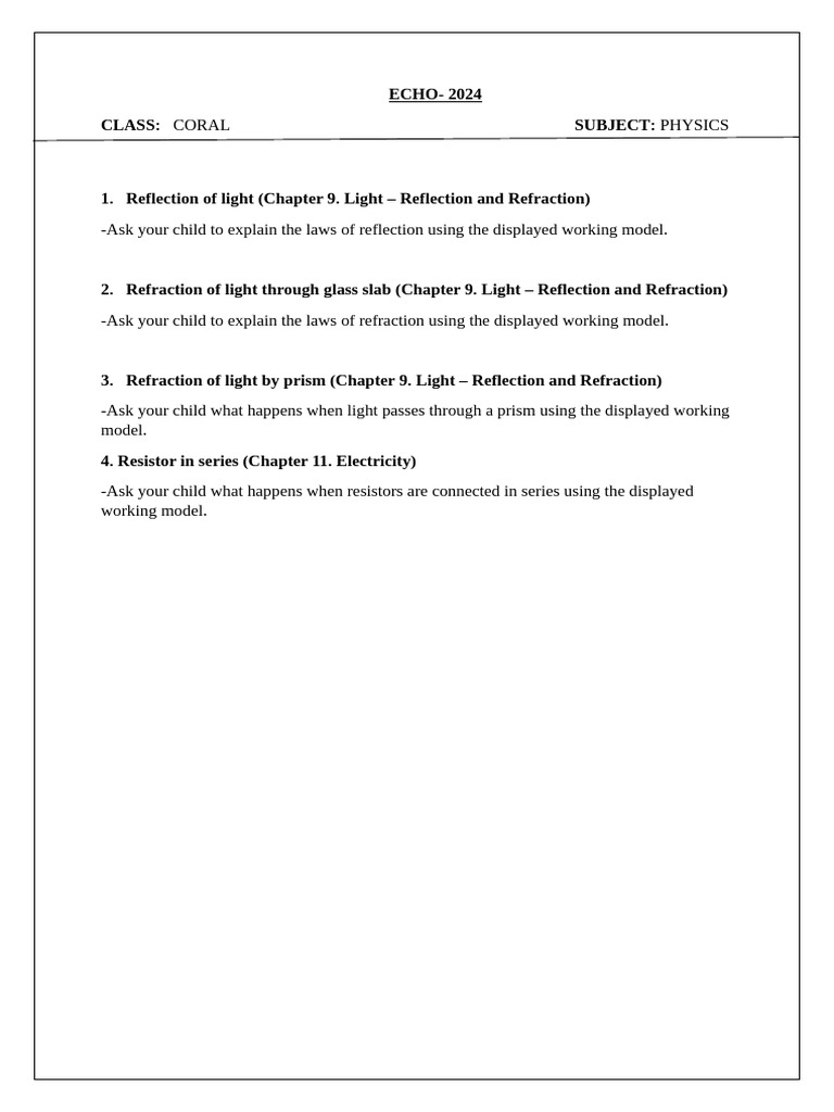 ECHO Coral physics questions | PDF | Reflection (Physics) | Refraction