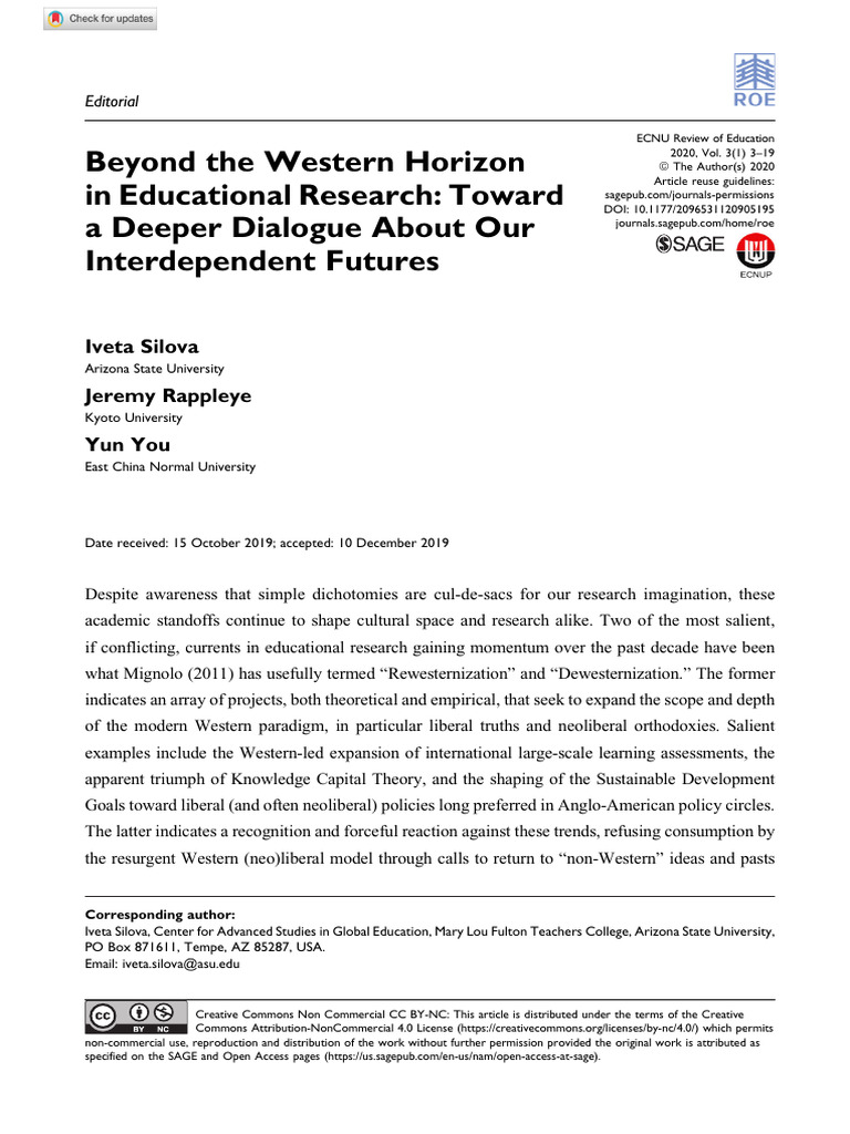 Silova Et Al 2020 Beyond The Western Horizon in Educational Research Toward A Deeper Dialogue ...