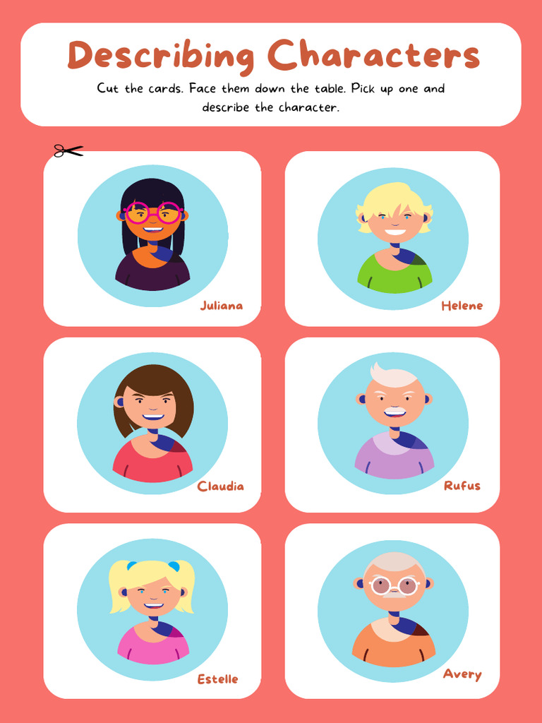 Red Cute Elementary Describing Characters Worksheet | PDF