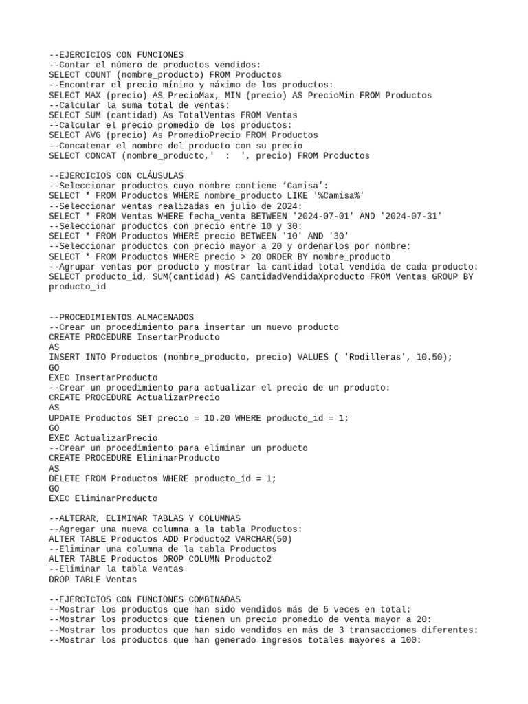 Ejercicios SQL | PDF | Gestión de tecnología de la información | Paradigmas de programación