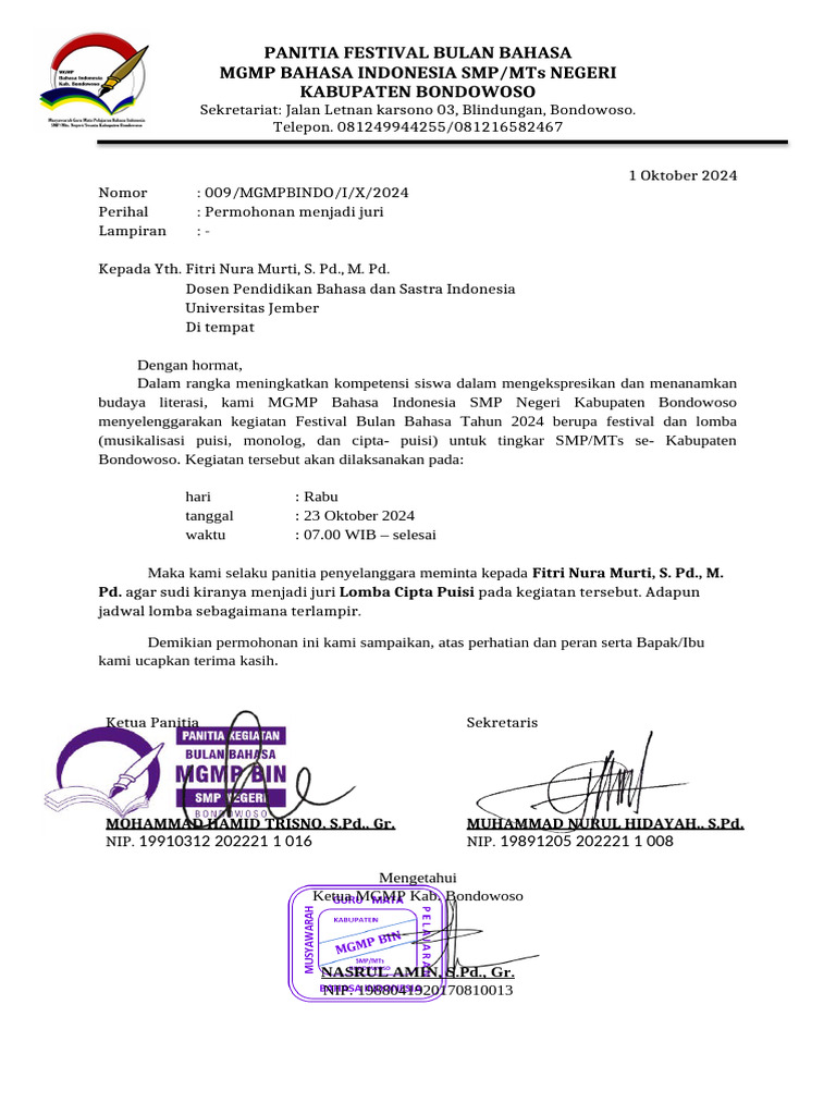 Undangan Juri Lomba Cipta Puisi | PDF