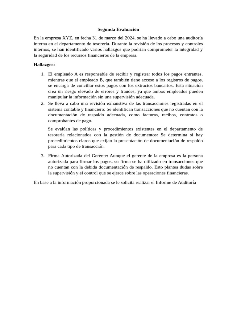 Informe Sobre Tesoreria | PDF | Auditoría | Gestión de registros