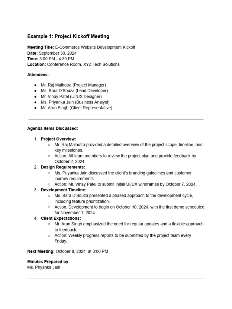 Minutes of Meeting - Examples | PDF