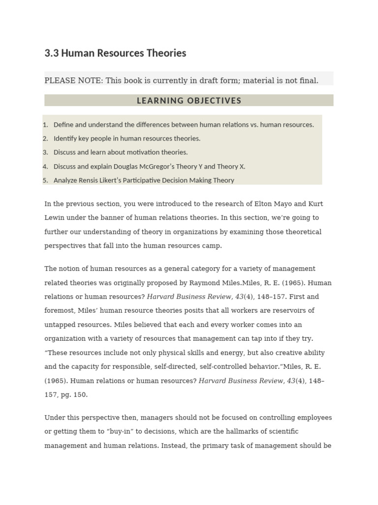 Human Relations Theories | PDF | Self Actualization | Motivation