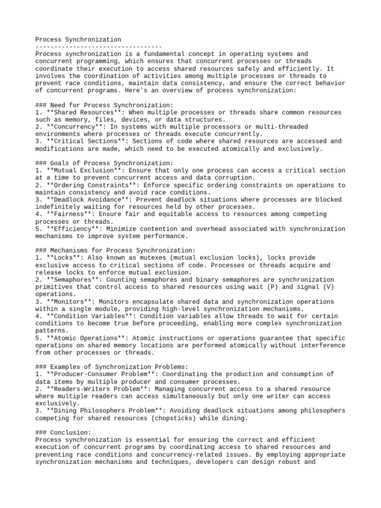 process synchronization | PDF | Process (Computing) | Software Engineering process synchronization | PDF | Process (Computing) | Software Engineering