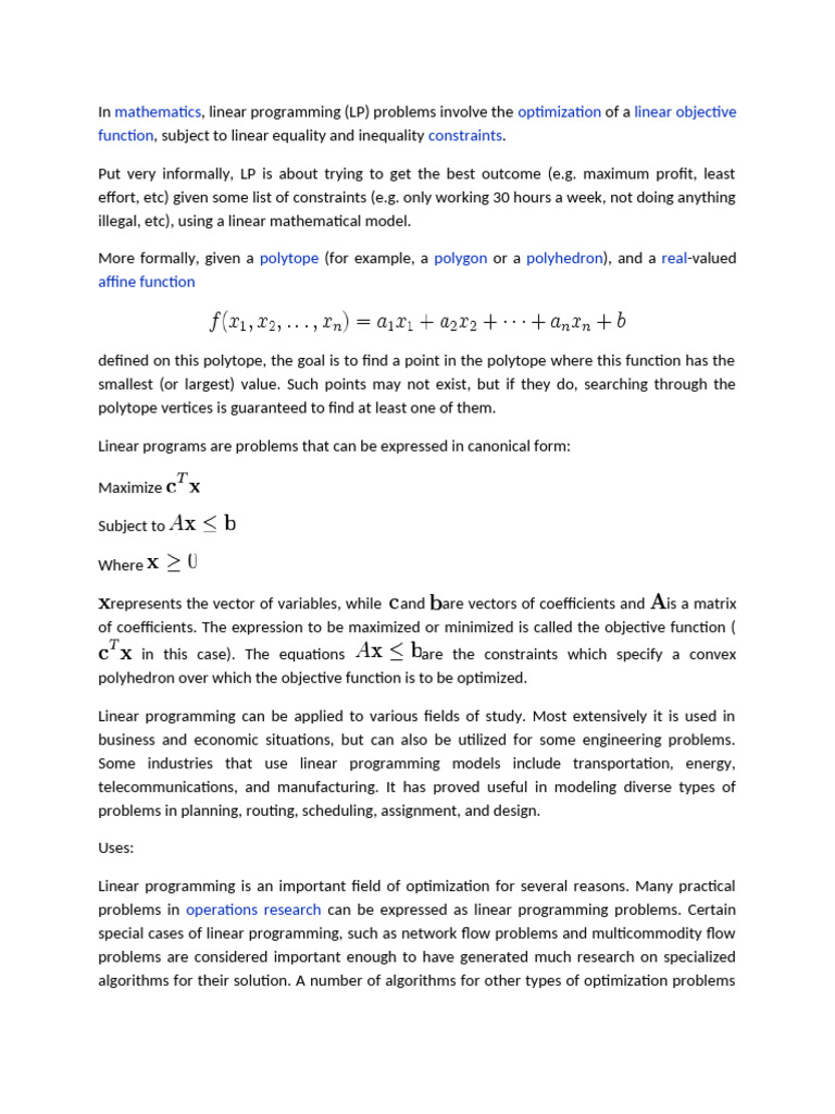 lo | PDF | Linear Programming | Mathematical Optimization
