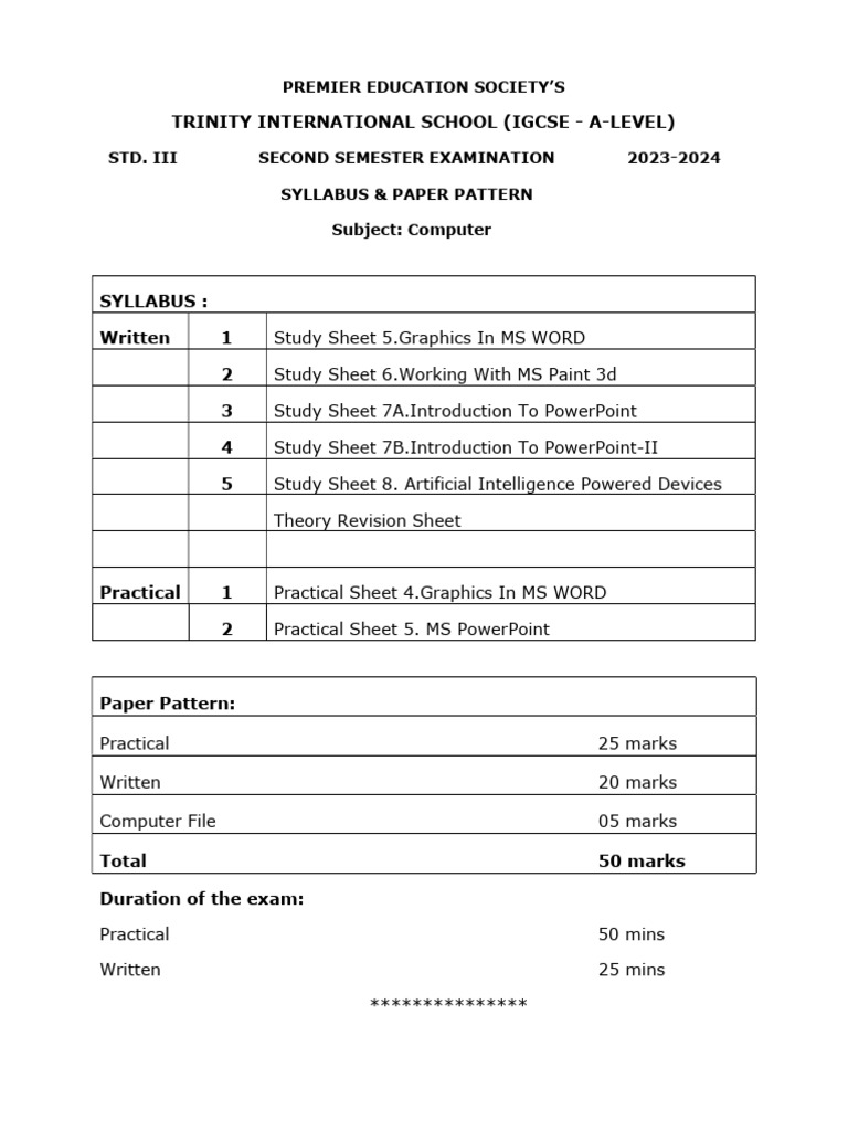 Computer PP Syll STD 3 Sem 2 | PDF