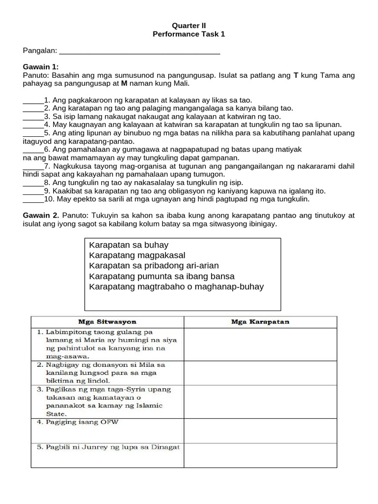 Quarter II-esp9 Performance Task | PDF