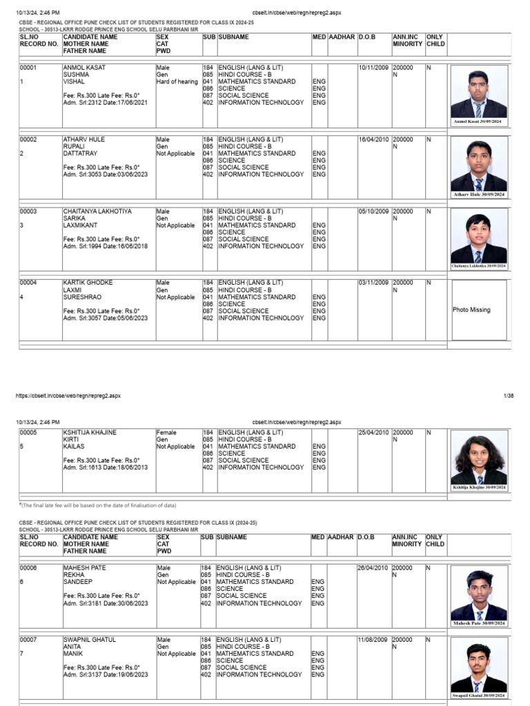 CBSE Registration IX Class 2024-25 | PDF