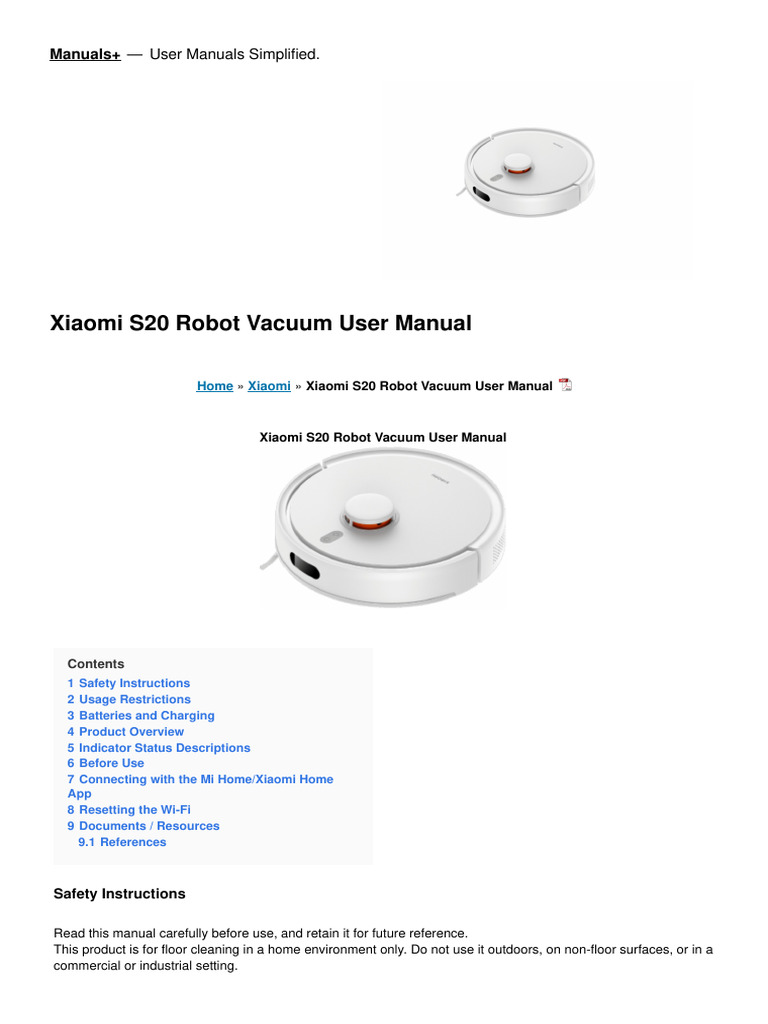 Xiaomi S20 Robot Vacuum User Manual | PDF | Xiaomi