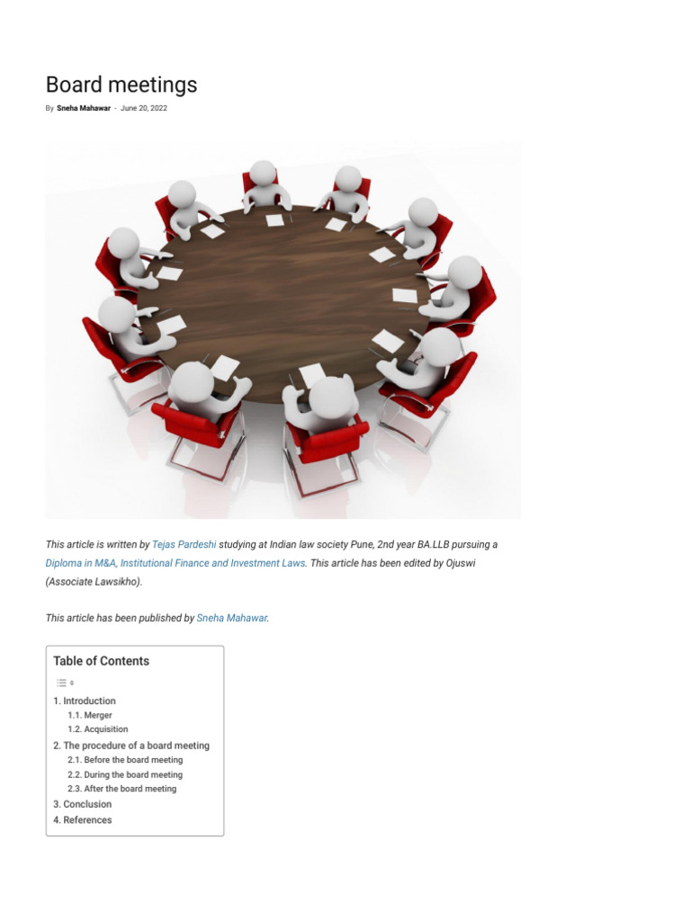 Board Meetings - Ipleaders | PDF | Mergers And Acquisitions | Quorum