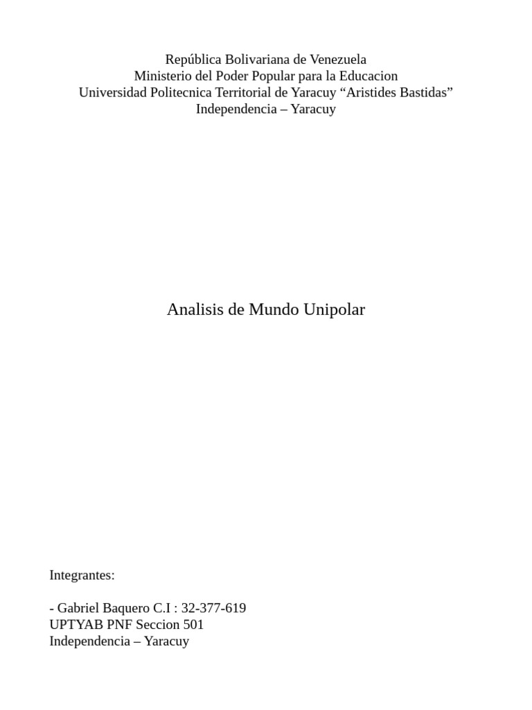 Analisis Mundo Unipolar | PDF | Ciencias Políticas | Políticas globales