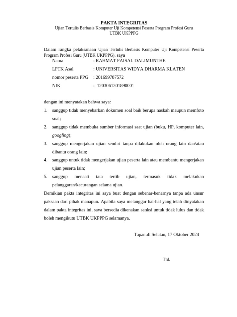 Pakta Utbk Rahmat | PDF