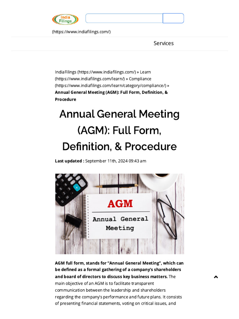 Annual General Meeting (AGM) - Full Form, Definition, & Procedure | PDF ...