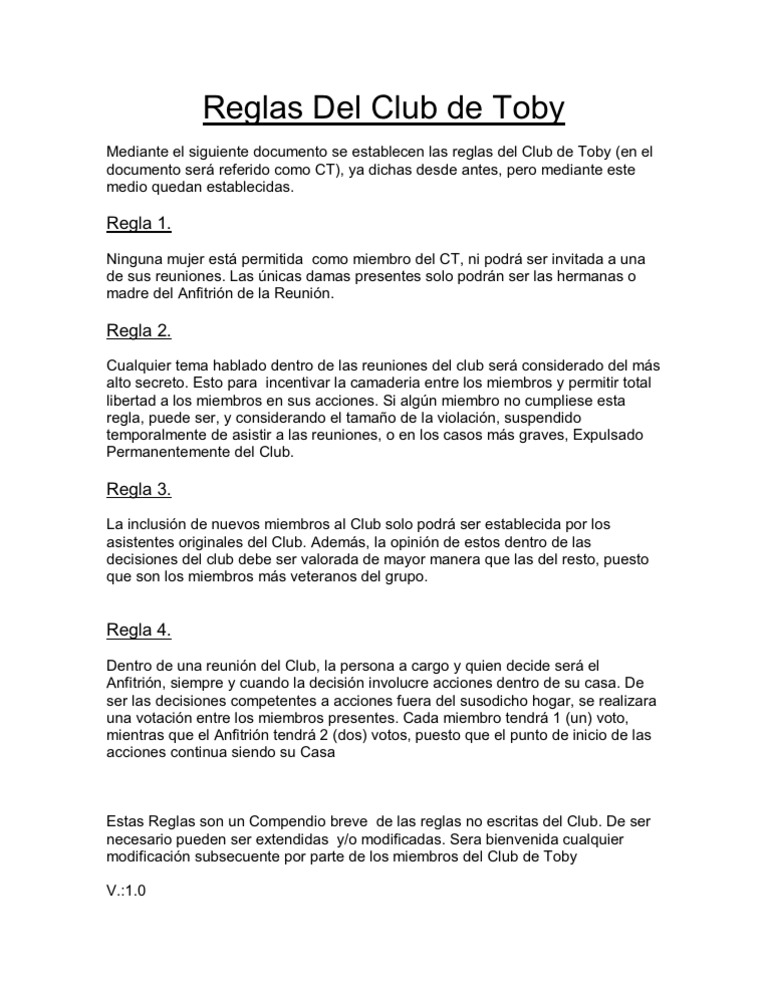 Reglas Del Club de Toby | PDF | Estilo de vida