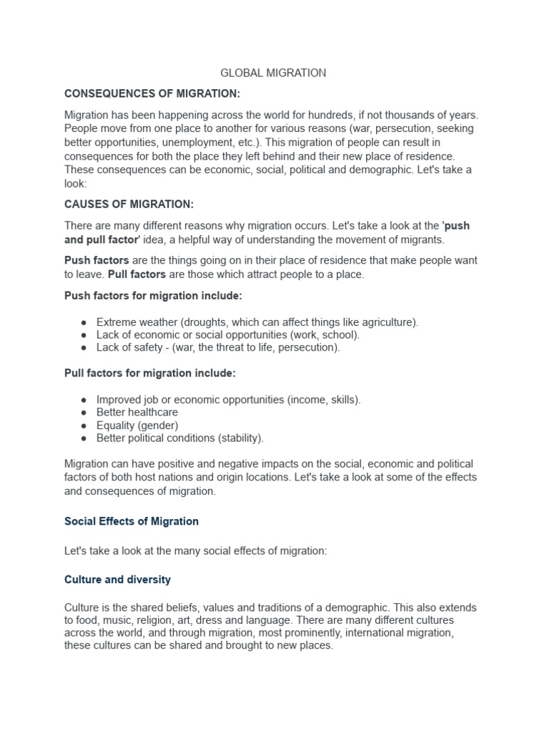 Consequences of Migration | PDF | Human Migration | Immigration