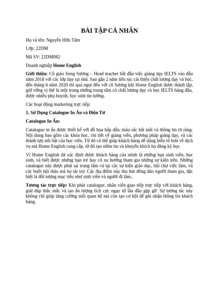 Mkttructiep BTCN NguyenHuuTam 22DM082 | PDF