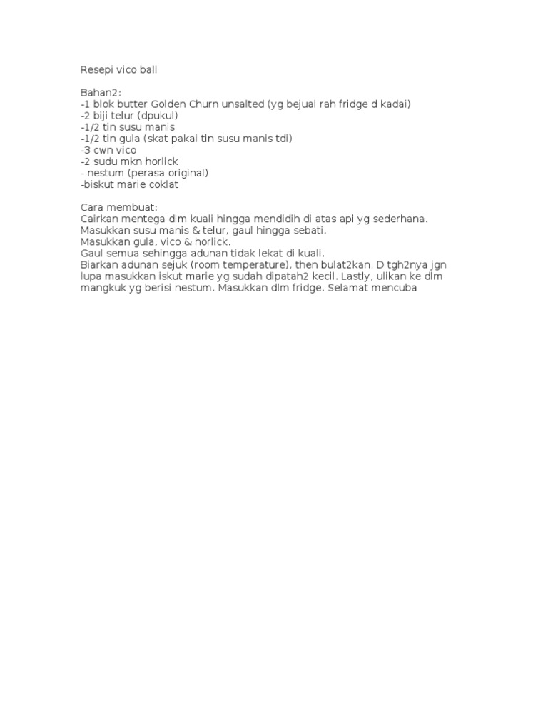 Resepi Vico Ball | PDF