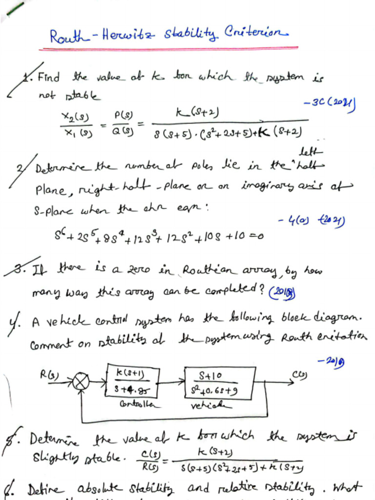 Routh Stability Criterion | PDF