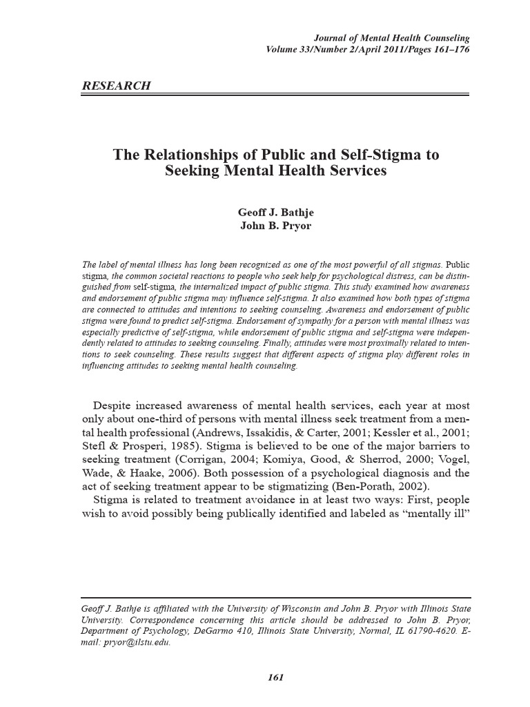 The relationships of self-stigma and public | PDF | Social Stigma | Social Psychology