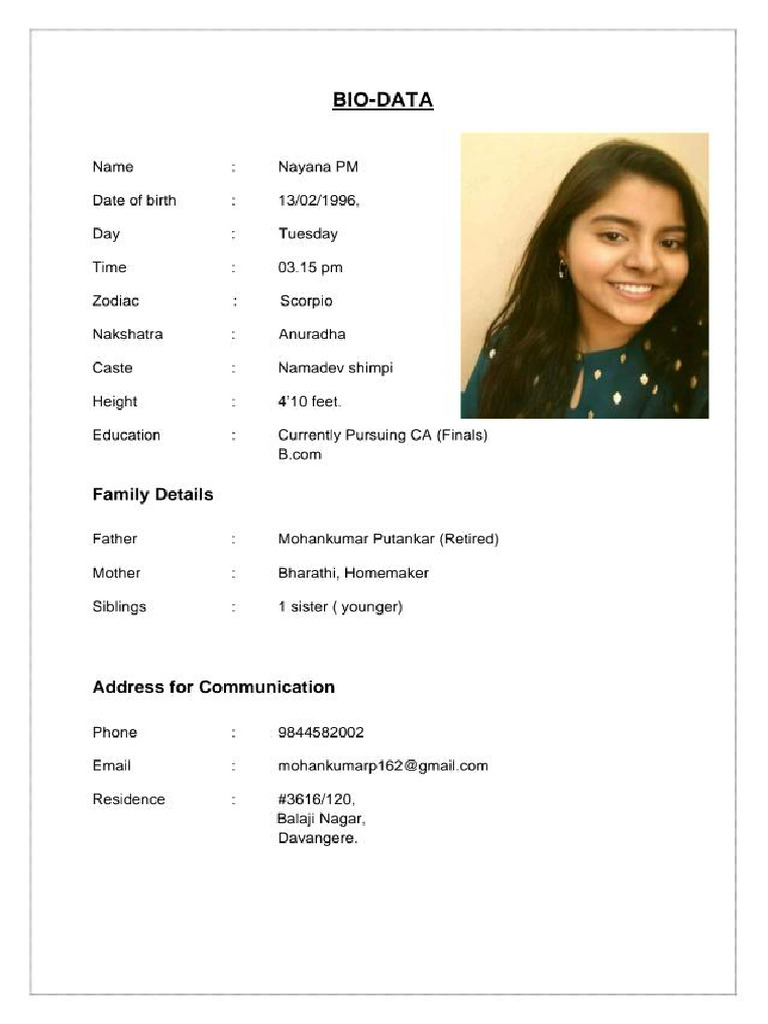 Nayana Biodata | PDF