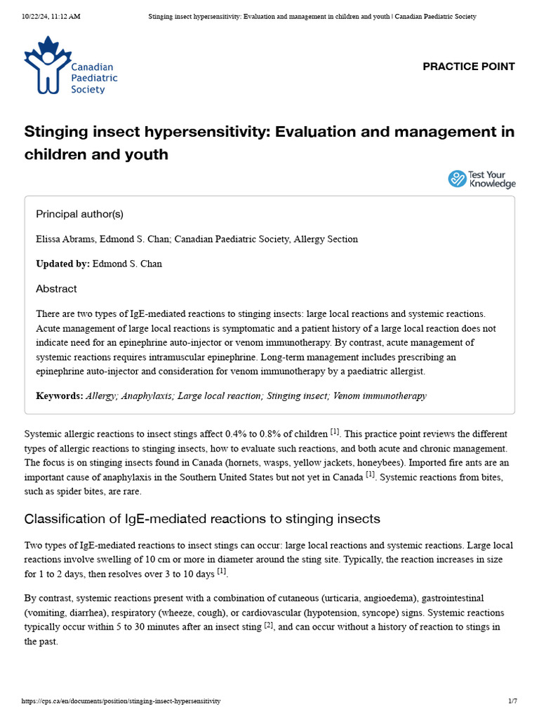 Stinging Insect Hypersensitivity - Evaluation and Management in ...