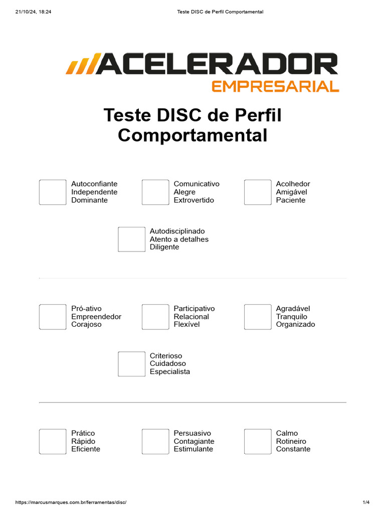 Teste DISC de Perfil Comportamental | PDF | Psicologia
