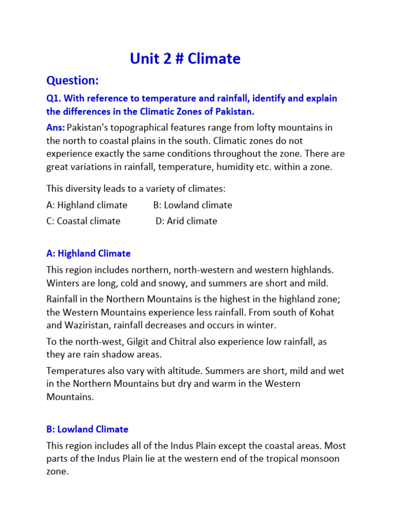Geo Huma Naz Unit 2 Solved Exercise | PDF | Rain | Monsoon Geo Huma Naz Unit 2 Solved Exercise | PDF | Rain | Monsoon