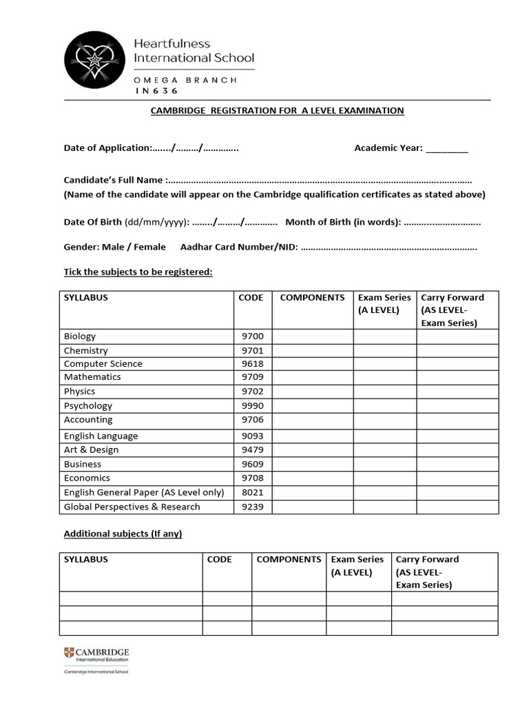 CAMBRIDGE A Level Registration Form | PDF | University Of Cambridge ...