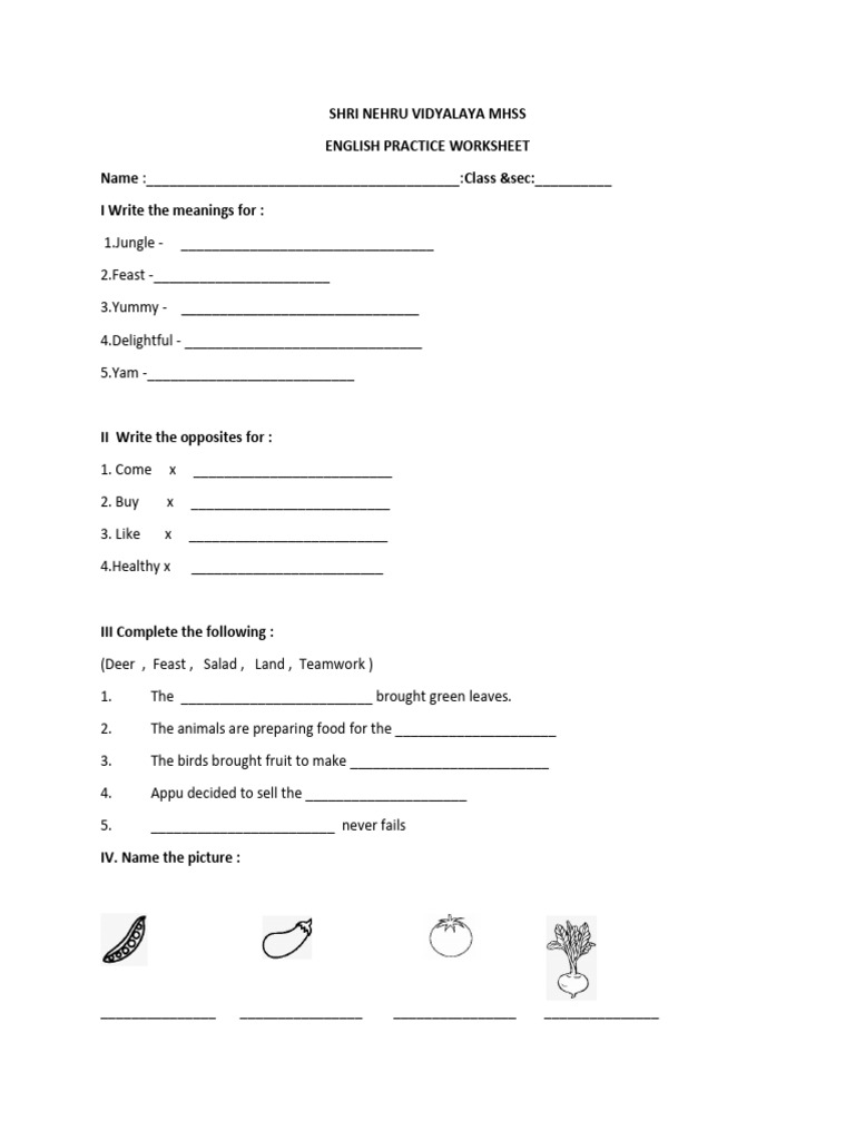 English Practice worksheet | PDF | Foods