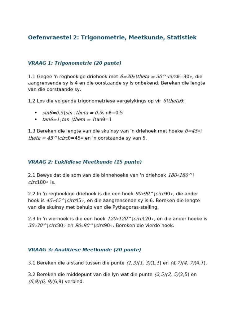 Wisk. Vraestel 2 Oef. Toets | PDF