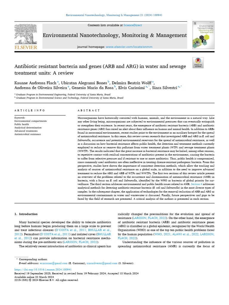 Flachetal - 2024 - ARB and ARG - in Water and Sewage Treatment Units ...