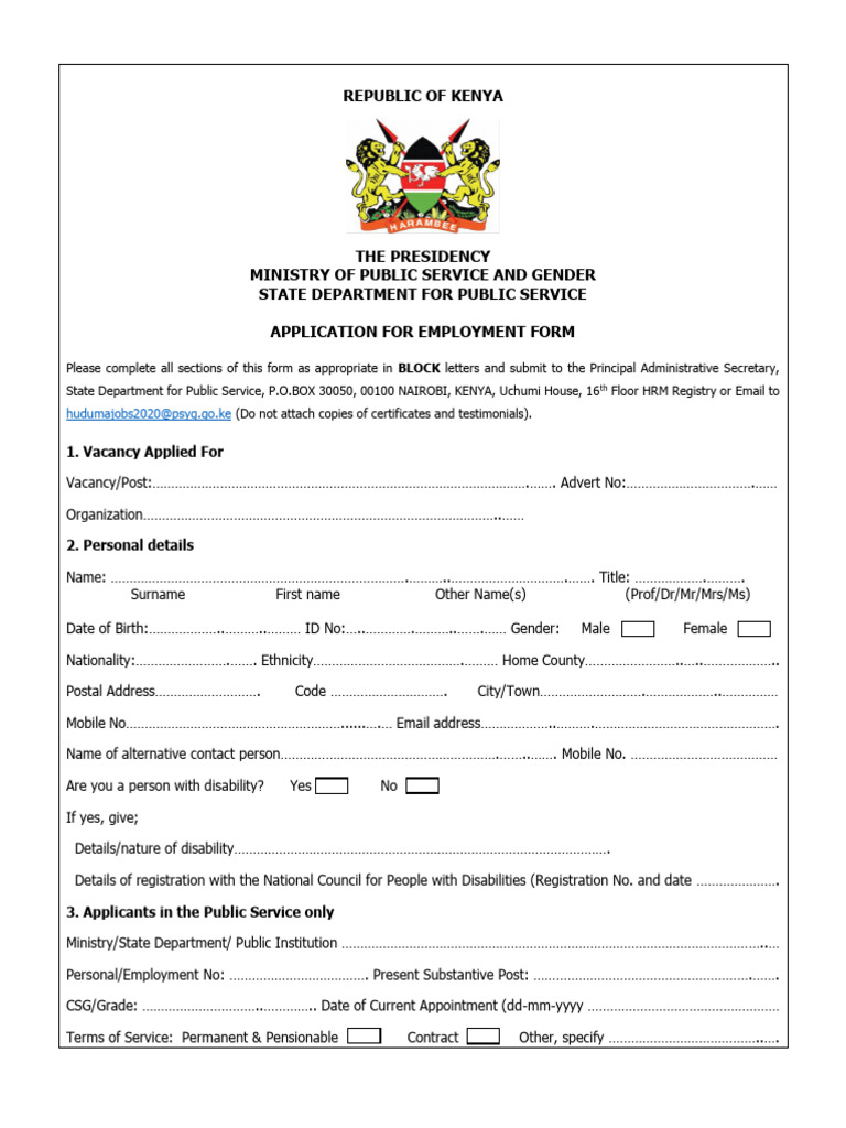 Huduma Kenya Job Application Form | PDF