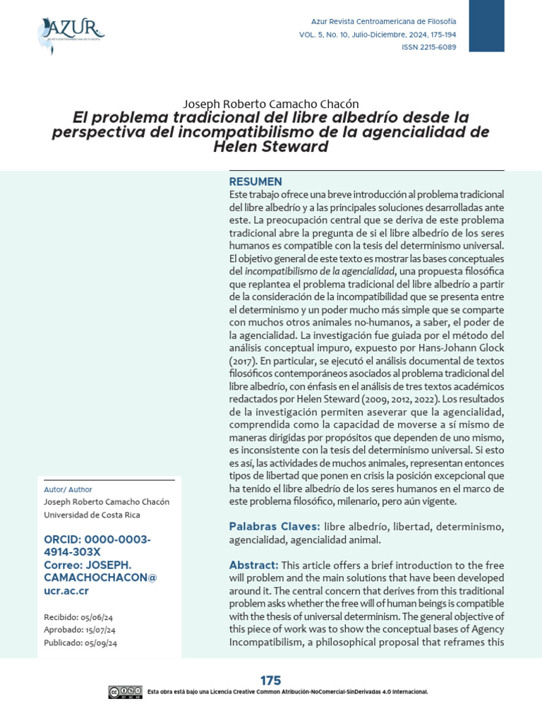 El Problema Tradicional Del Libre Albedrio Desde La Perspectiva Del Incompatibilismo de La ...