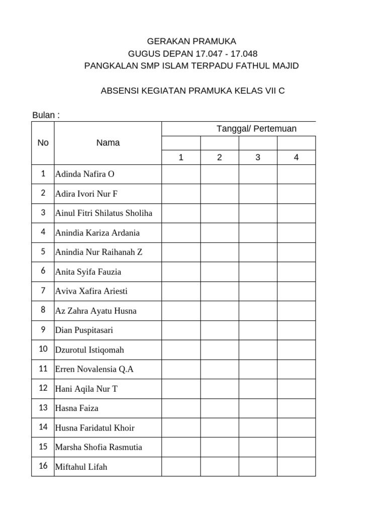 absensi pramuka | PDF