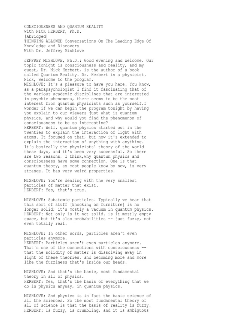 Herbert Nick Consciousness And Quantum Reality Pdf Quantum
