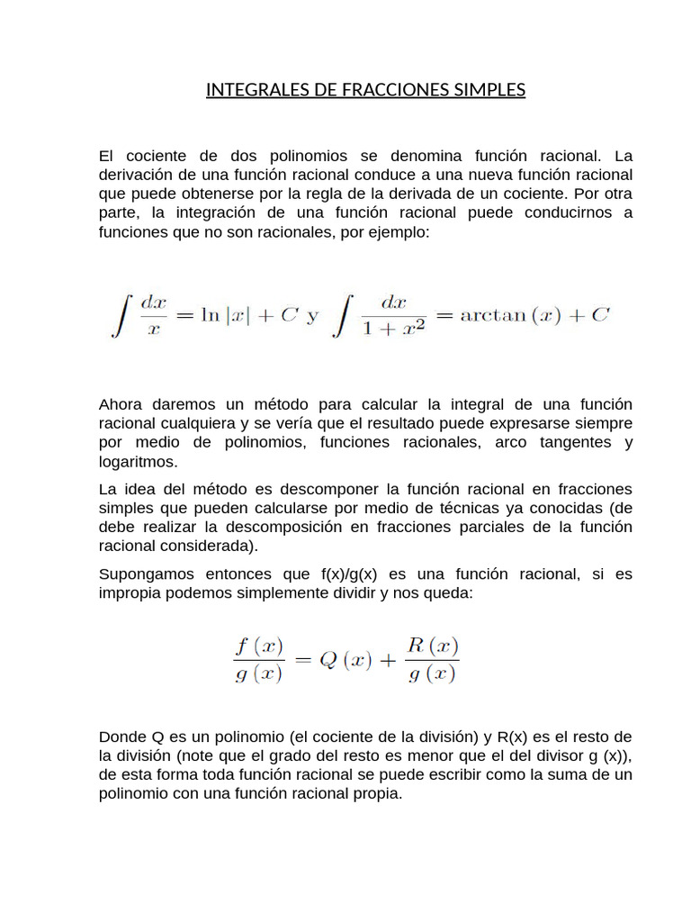 Integrales de Fracciones Simples... Entrega | PDF