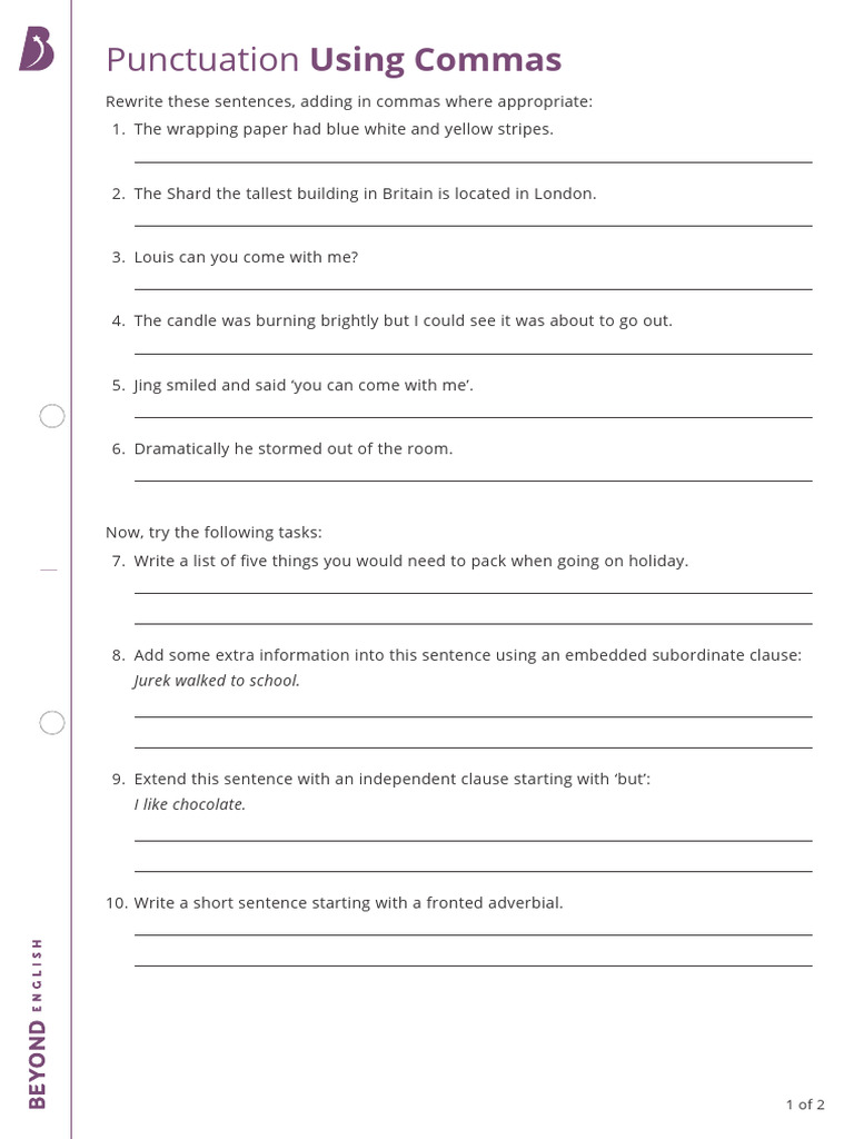 Using Commas Worksheet HA | PDF