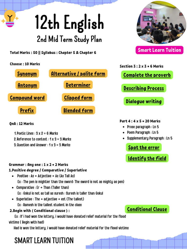 12th English 2nd Mid Term Study Plan | PDF