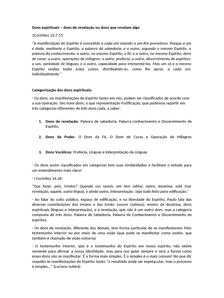 Estudo 12 - Dons Espirituais - Dons de Revelação! | PDF | Presente ...