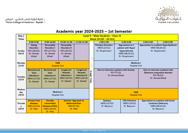 2024-2025 Semester 1 Class Schedule | PDF | Health Sciences | Medicine