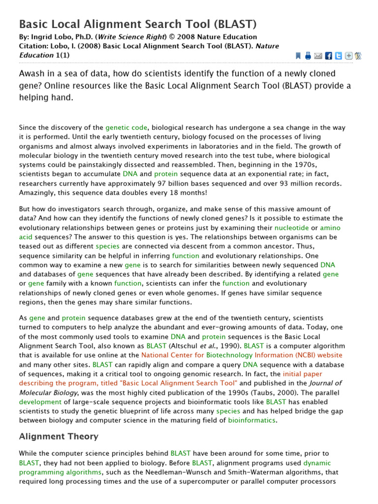 Basic Local Alignment Search Tool-BLAST | PDF | Sequence Alignment | Nucleic Acid Sequence