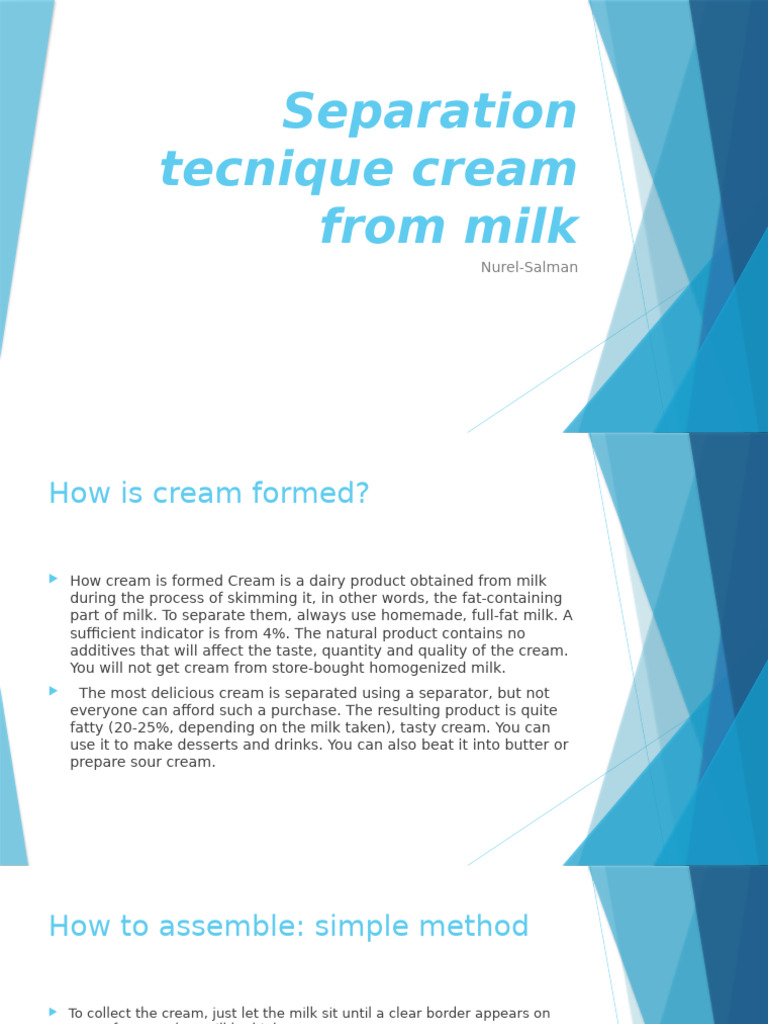 Separation Tecnique Cream From Milk | PDF | Cream | Milk