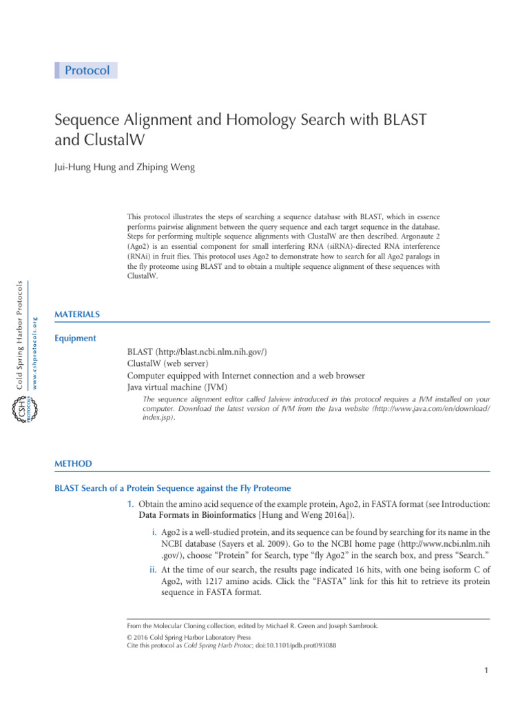 Sequence Alignmente and Homology Search with BLAST and ClustalW | PDF | Sequence Alignment ...